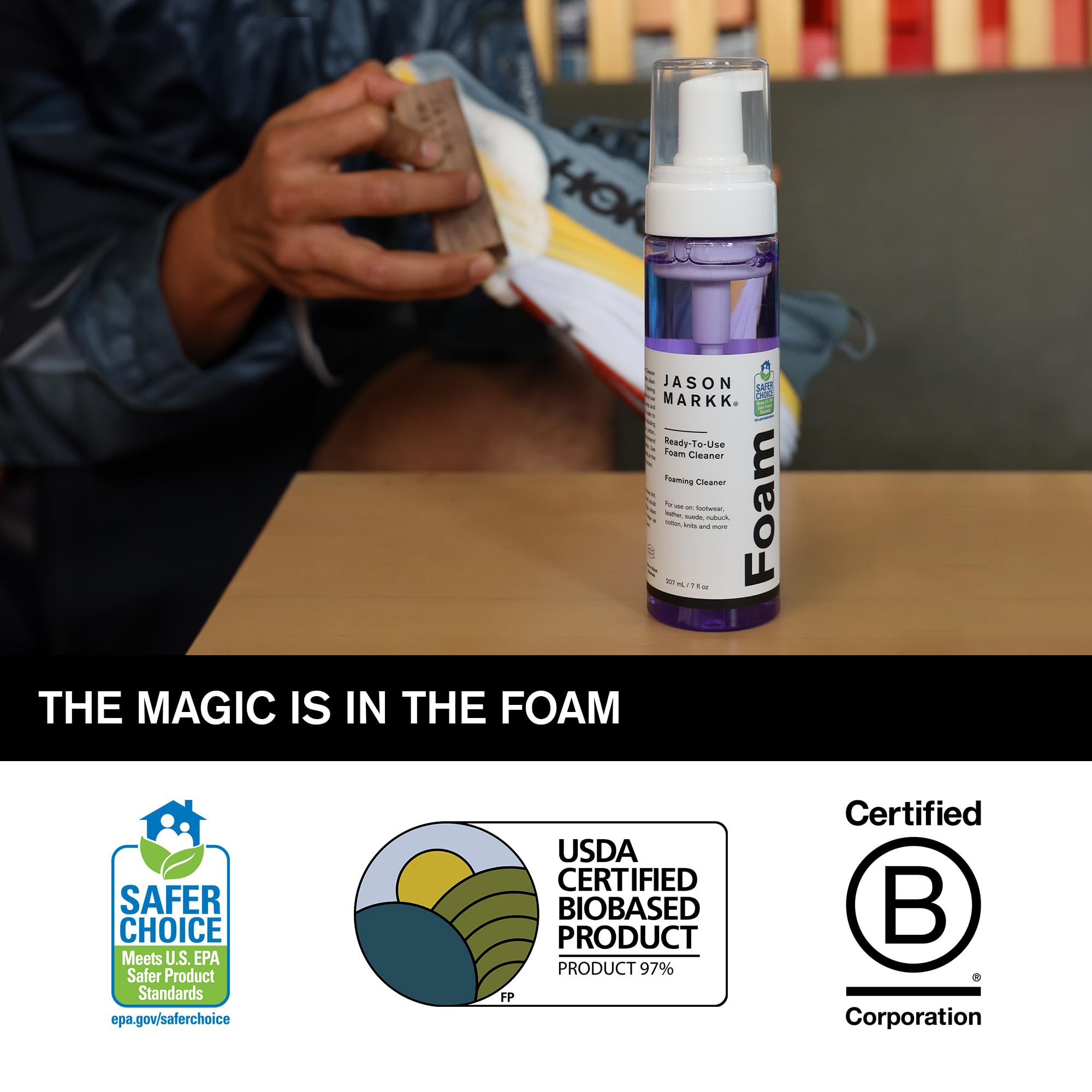 Jason Markk Read-To-Use Foam, Shoe Cleaner, Sneaker Care, Ideal for Footwear, Safe for Leather, Suede, Nubuck, Cotton, Knits, 7oz