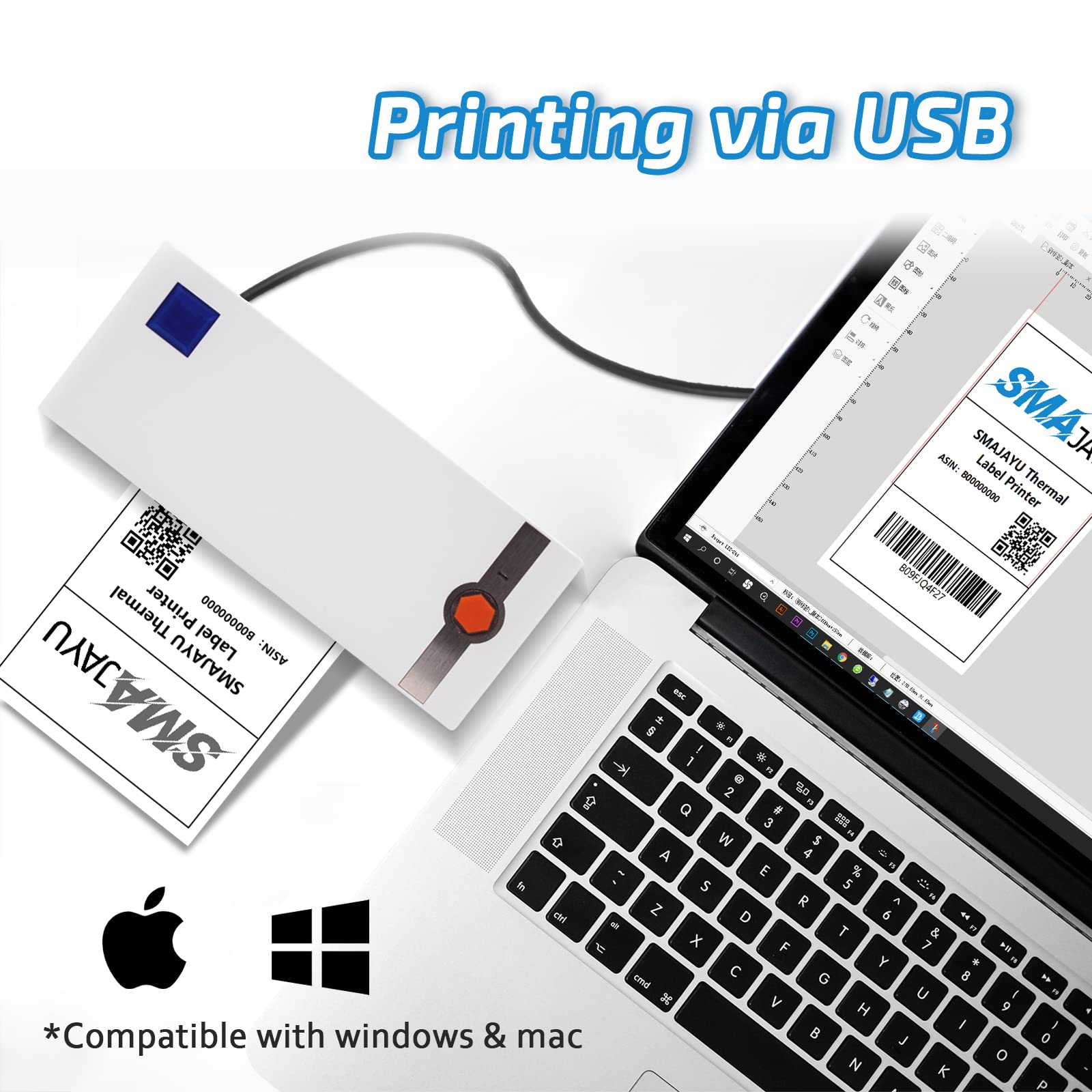 Bluetooth Thermal Label Printer USB 4×6 Shipping Label Printers Free Label Holder for Small Business Printer without ink or ribbon Support Windows, Android, iOS Used for Ebay,Amazon,Shopify,Etsy