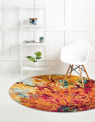Unique Loom Estrella Collection Distressed, Floral, Abstract, Modern, Bright Colors Area Rug, 6' 0" x 6' 0", Multi/Blue