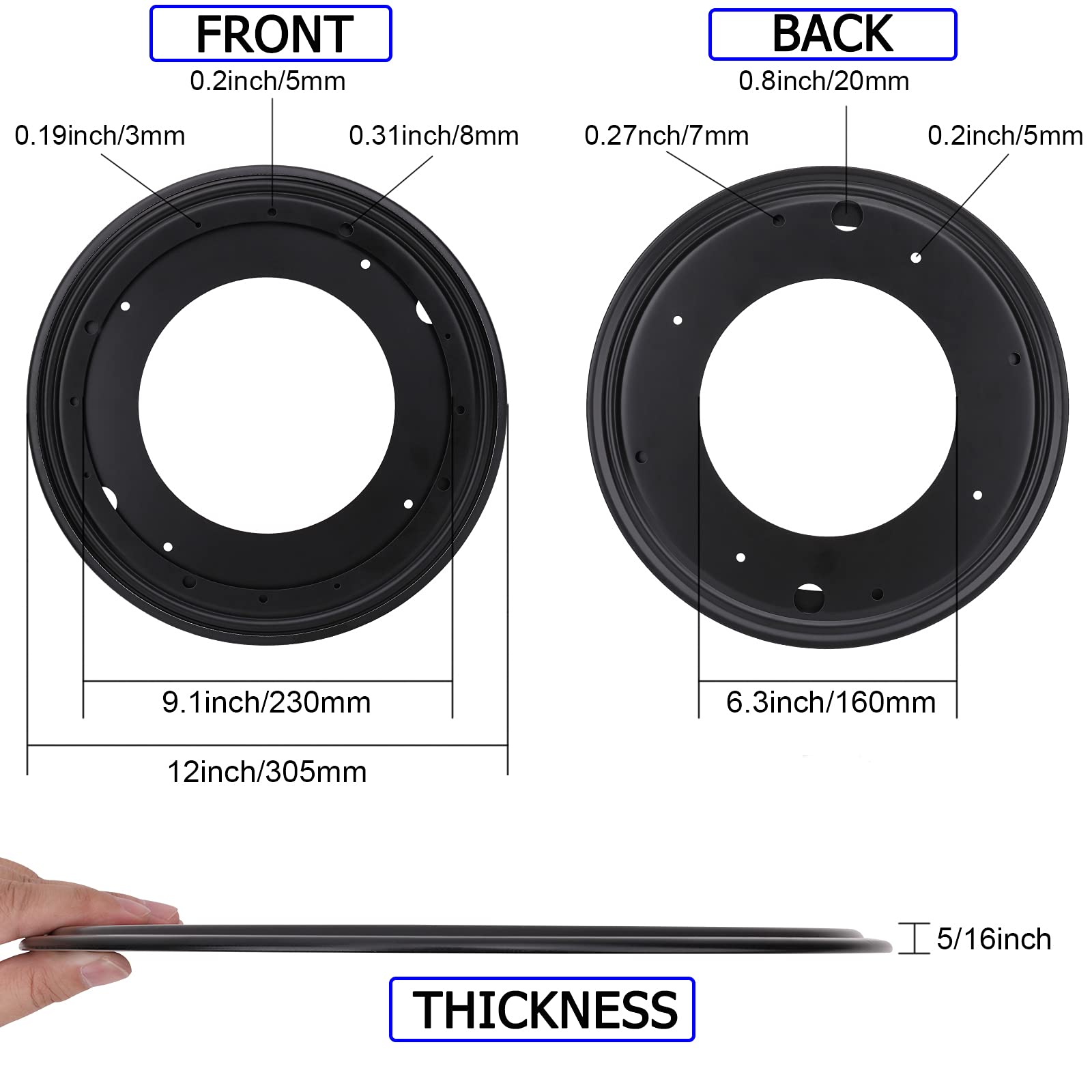 CEE 2Pack 12inch Round Lazy Susan Turntable Bearing Plate 516” Thick Lazy Susan Hardware, Rotating Swivel Plate with 1000 lb Load Capacity, Lazy Susan Turntable Base for Serving Tray, Table, Kitchen