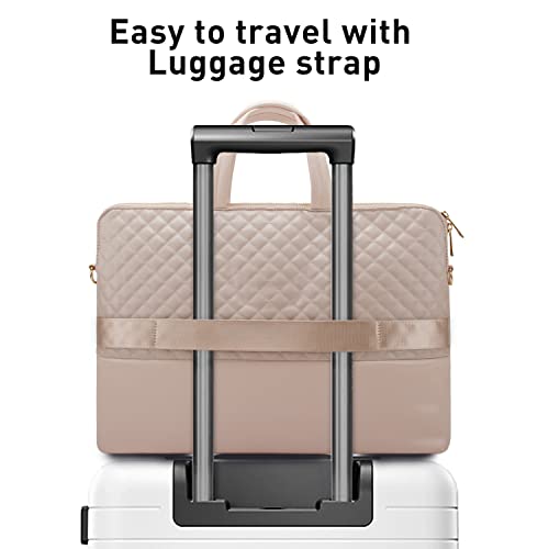 Laptop Bag for Women 15.6-Inch Carrying - Computer Bag Laptop Case Shoulder Slim Work Travel PU Leather (Khaki)