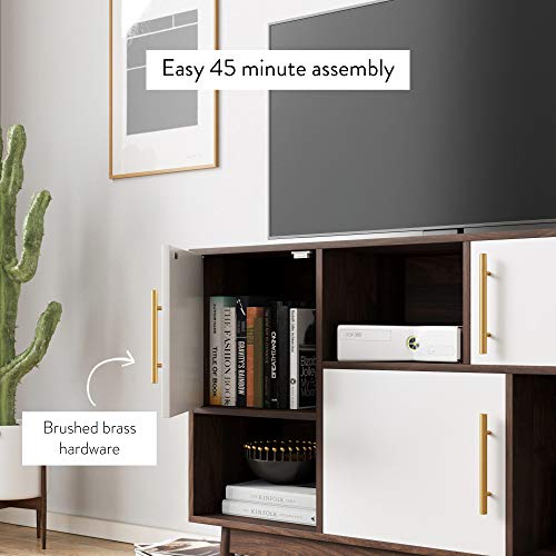 Nathan James Ellipse Multipurpose Storage Cabinet with Display Shelves and Doors, Entryway Modern Buffet or Kitchen Sideboard with Glam Gold Brass Accent, TV Stand, Walnut Brown