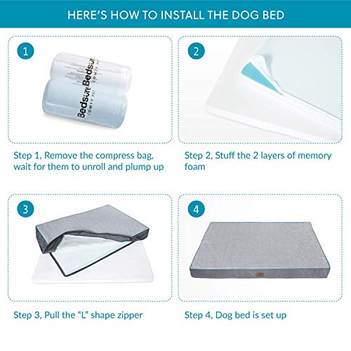 Bedsure Large Orthopedic Dog Bed for Large Dogs - Memory Foam Dog Beds, 2-Layer Thick Pet Bed with Removable Washable Cover and Waterproof Lining (36x27x3.5 Inches), Dog Mattress, Grey