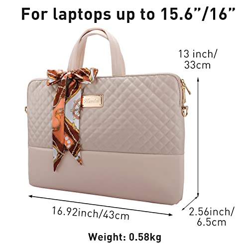 Laptop Bag for Women 15.6-Inch Carrying - Computer Bag Laptop Case Shoulder Slim Work Travel PU Leather (Khaki)