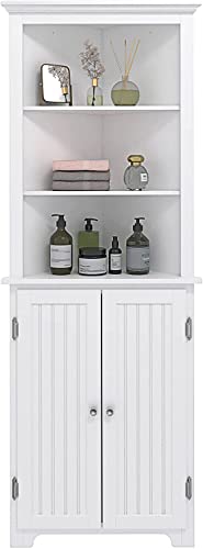 UTEX Tall Corner Cabinet, Free Standing Corner Storage Cabinet with Doors and Adjustable Shelves, Storage Cabinet Tall for Bathroom, Kitchen, Living Room, White
