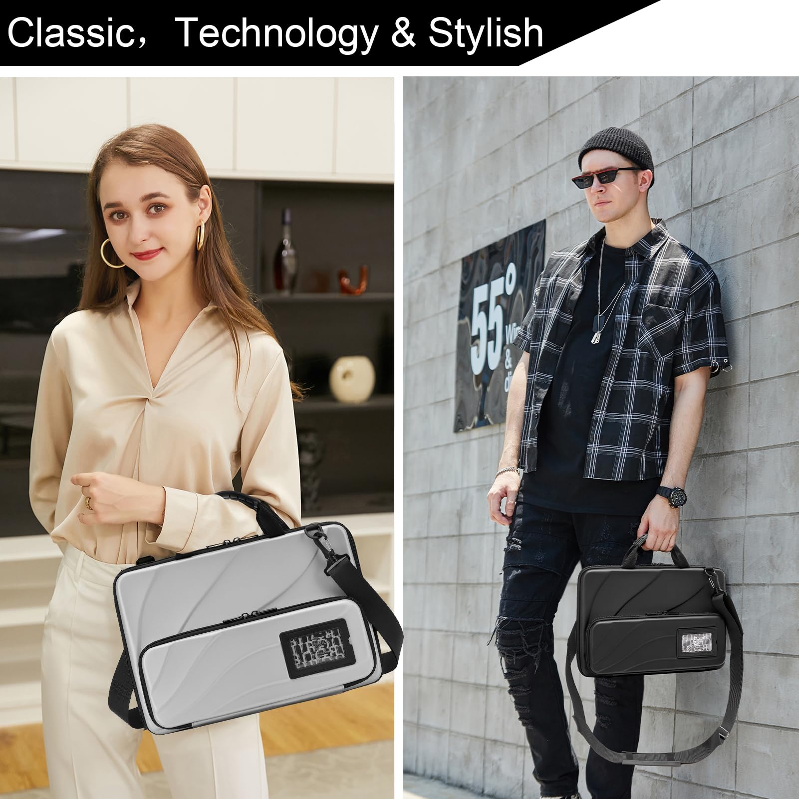 Laptop Case for 14.1-15.6 Inch Macbook Pro Air Chromebook HP Lenovo Work-in Notebook Computer Hard Shell Laptop Bag for Men Women with Pouch and Shoulder Strap (14.2"L x 9.5"W, Black)