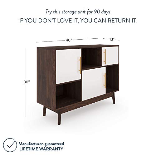 Nathan James Ellipse Multipurpose Storage Cabinet with Display Shelves and Doors, Entryway Modern Buffet or Kitchen Sideboard with Glam Gold Brass Accent, TV Stand, Walnut Brown