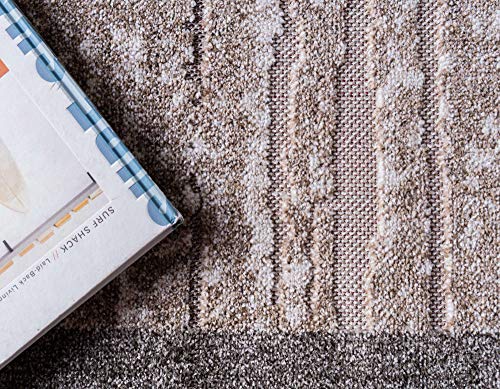 Unique Loom Outdoor Collection Transitional Indoor & Outdoor Casual Carved Tonal Border Area Rug, 6' 0" x 9' 0", Brown/Beige