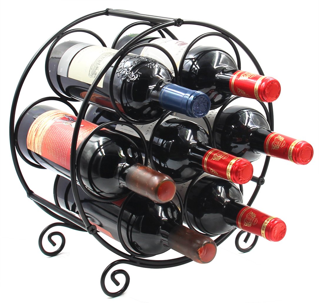 PAG 7 Bottles Freestanding Countertop Metal Wine Rack Small Wine Bottle Holders Stands, Black