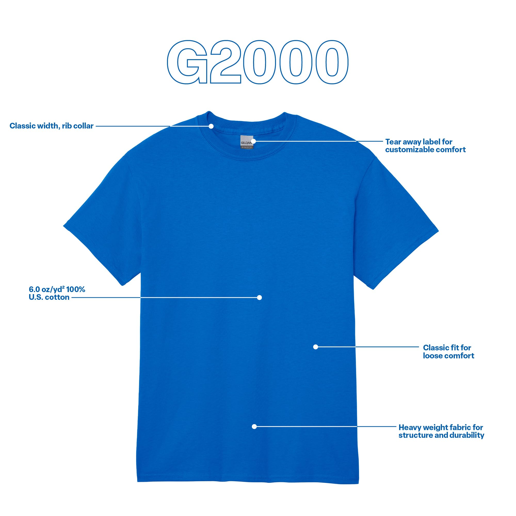 Gildan Adult Ultra Cotton T-Shirt, Style G2000, Multipack, Carolina Blue (Pack of 2), Large
