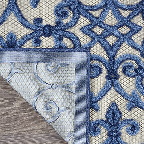 Nourison Aloha Indoor/Outdoor Grey/Blue 2'8" x 4' Area Rug, Transitional, French Country, Easy Cleaning, Non Shedding, Bed Room, Kitchen, Living Room, Deck, Backyard, (3' x 4')