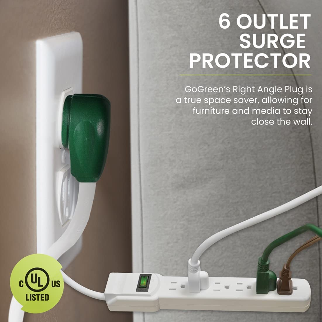 Go Green Power GG-16106MS Surge Protector, 6 FT, White, 6 FT
