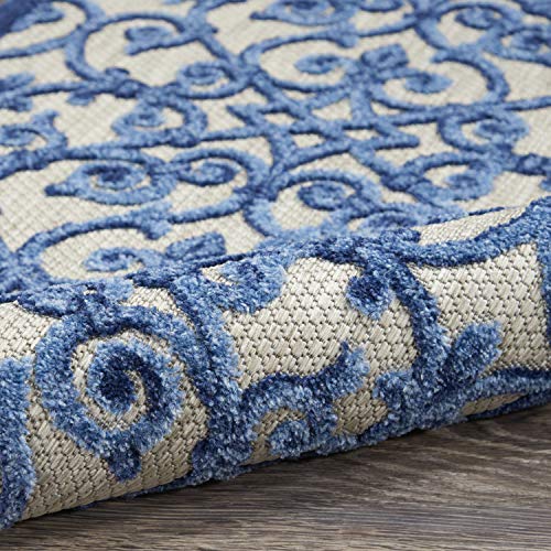 Nourison Aloha Indoor/Outdoor Grey/Blue 2'8" x 4' Area Rug, Transitional, French Country, Easy Cleaning, Non Shedding, Bed Room, Kitchen, Living Room, Deck, Backyard, (3' x 4')