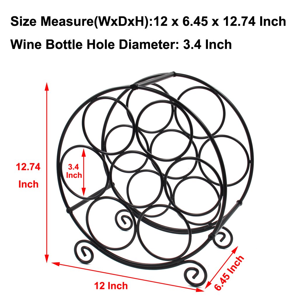 PAG 7 Bottles Freestanding Countertop Metal Wine Rack Small Wine Bottle Holders Stands, Black