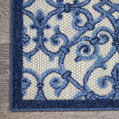 Nourison Aloha Indoor/Outdoor Grey/Blue 2'8" x 4' Area Rug, Transitional, French Country, Easy Cleaning, Non Shedding, Bed Room, Kitchen, Living Room, Deck, Backyard, (3' x 4')