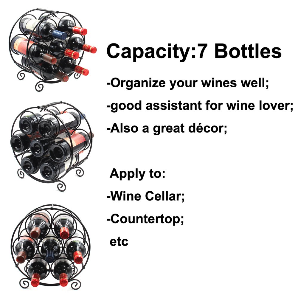 PAG 7 Bottles Freestanding Countertop Metal Wine Rack Small Wine Bottle Holders Stands, Black
