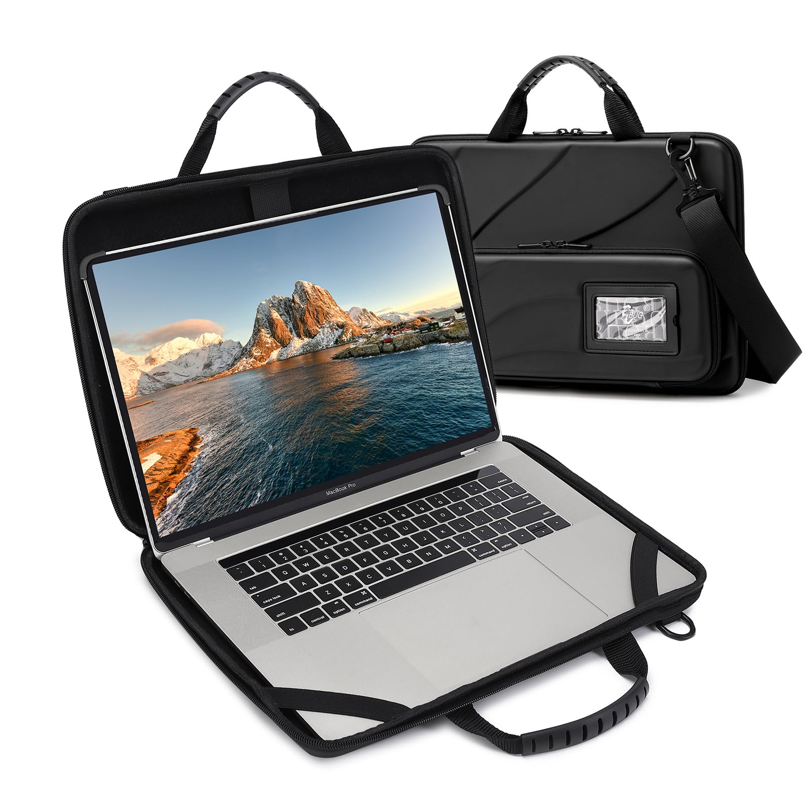Laptop Case for 14.1-15.6 Inch Macbook Pro Air Chromebook HP Lenovo Work-in Notebook Computer Hard Shell Laptop Bag for Men Women with Pouch and Shoulder Strap (14.2"L x 9.5"W, Black)