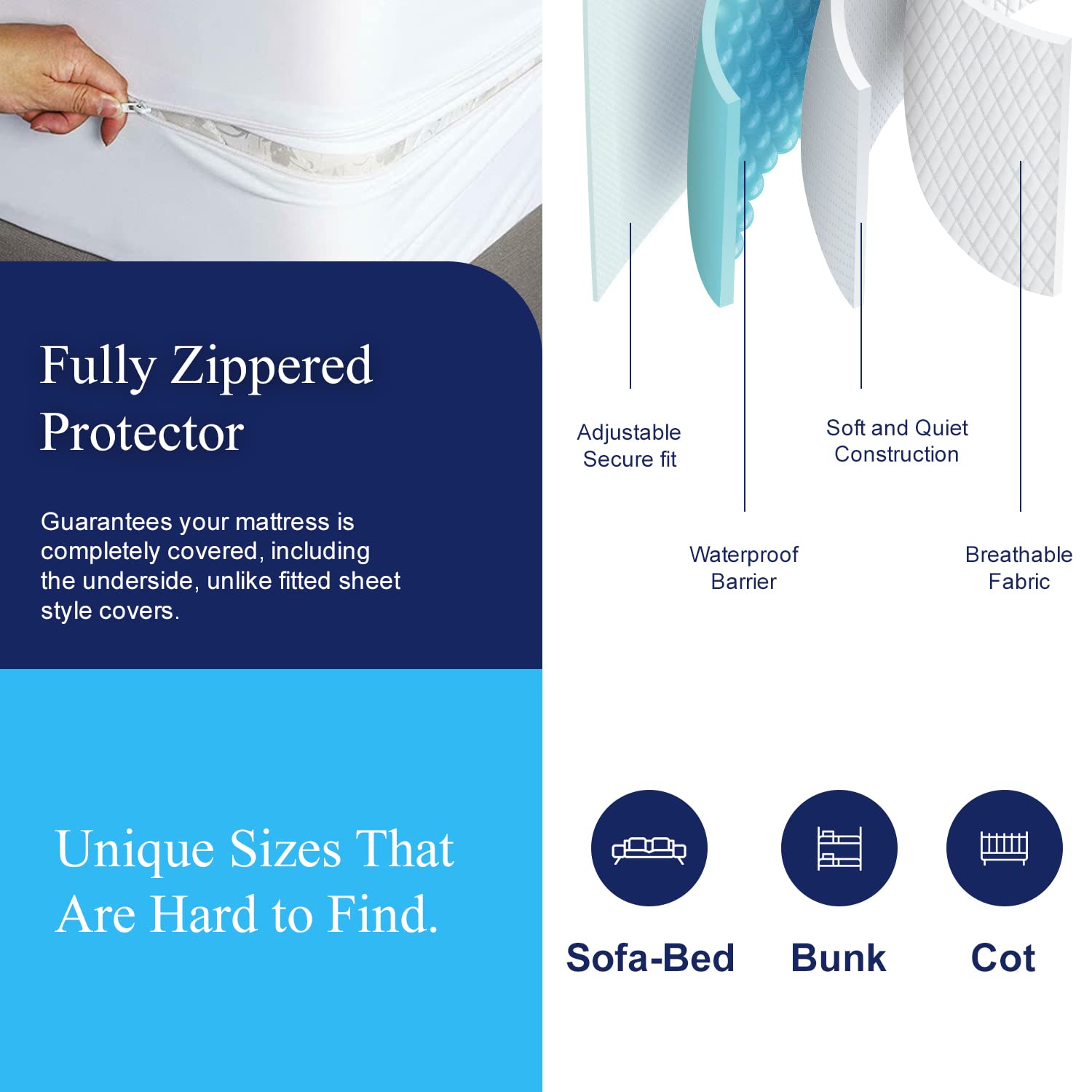 Allersoft| Queen Sleeper Sofa Mattress Cover with Secure Locking Zipper. Creates a Natural Seal On All Sides of Your Pull-Out Sofa Mattress from Liquids, Dust, Pet Dander, Pollen-60x72 (Fits 4-7 Deep)