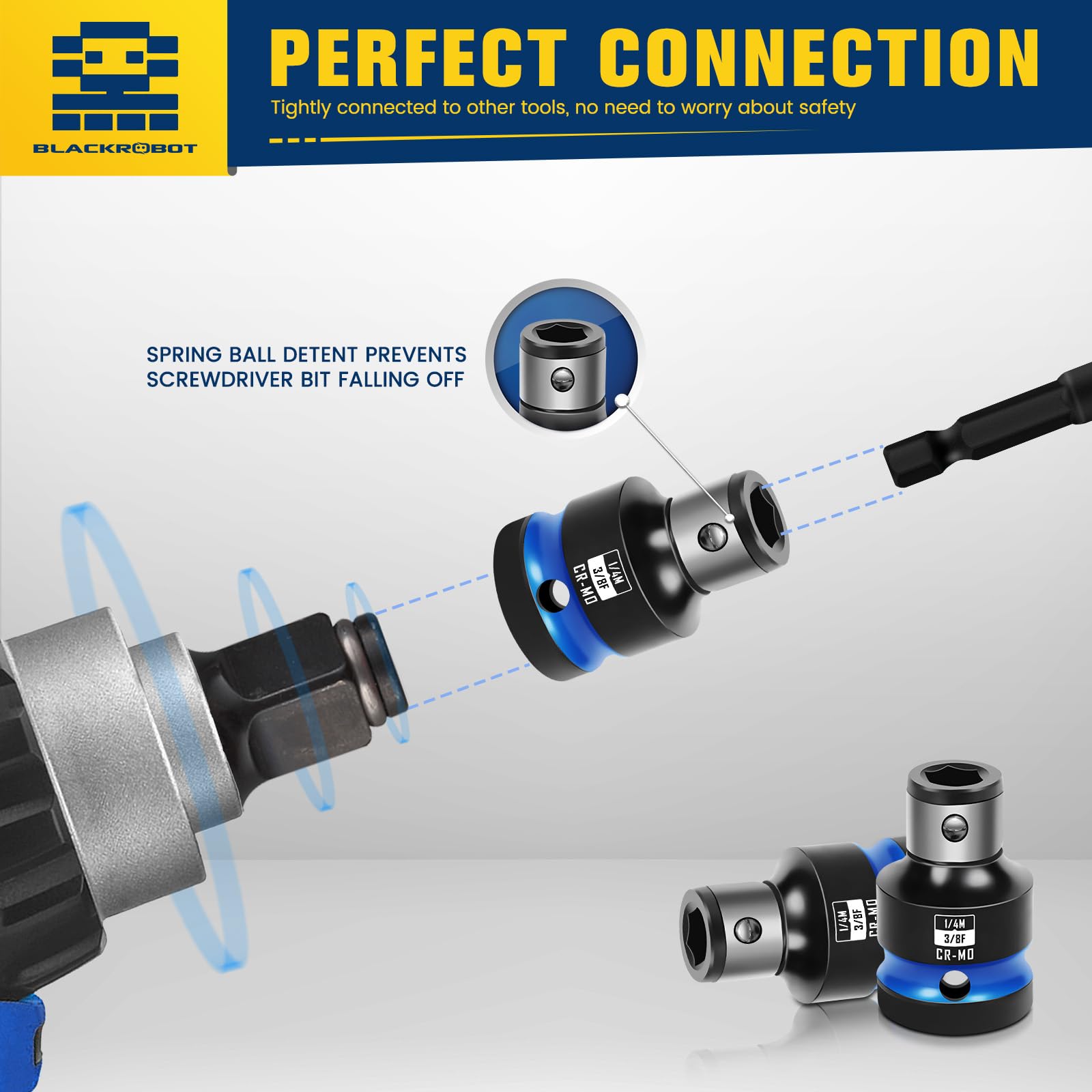 BLACKROBOT 2PCS Impact Bit Holders 3/8 Inch Square Drive to 1/4 Inch Hex Socket Adapter for Impact Wrench
