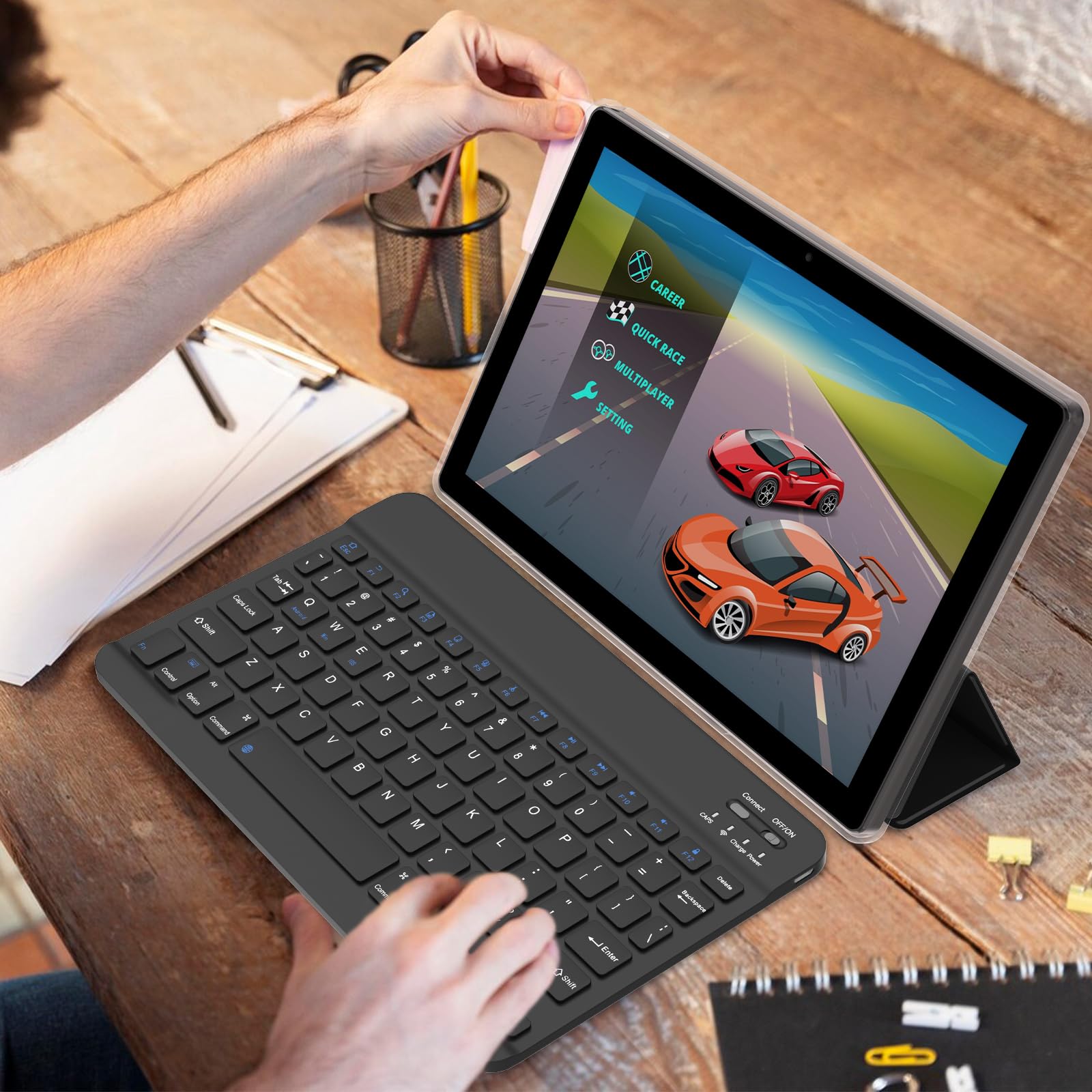 6GB RAM+128GB ROM Android Tablet, 10 Inch 2 in 1 Tablets with Keyboard Mouse Case Stylus, 2.4G/5G Wifi6 BT 5.0, 2.0Ghz Quad-core Computer Tablet, 1280*800 HD Touch Screen, 8MP Camera, 6000mAh Battery