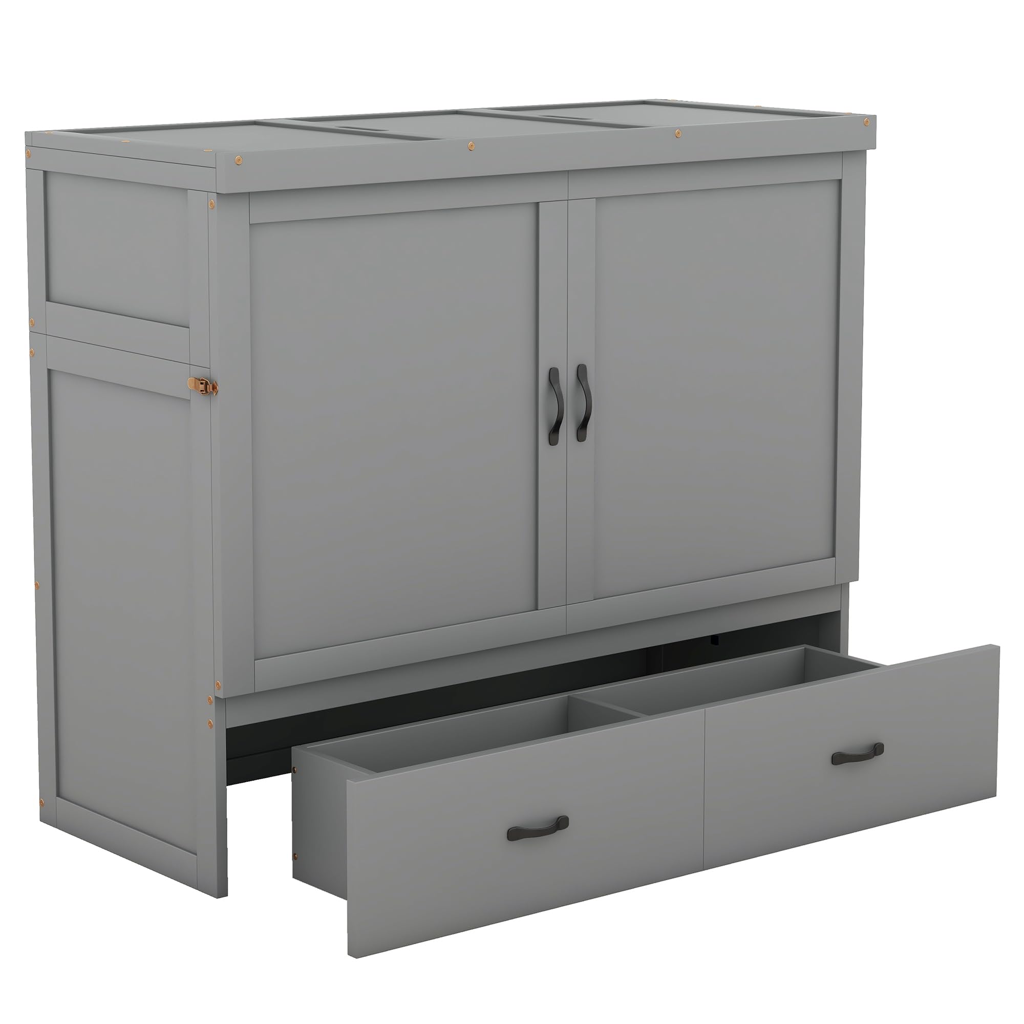 Full Size Murphy Bed and Storage Drawers and USB Port, Space-Saving Wall Bed with Storage,Murphy Bed for Living Room