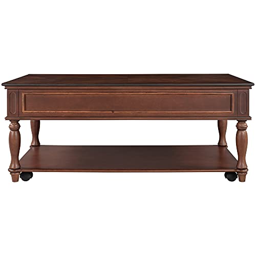 AOCOROE Large Wood Coffee Table with Lockable Casters French Country Style Coffee Table with Drawers. 47 Inch Center Table for Living Room