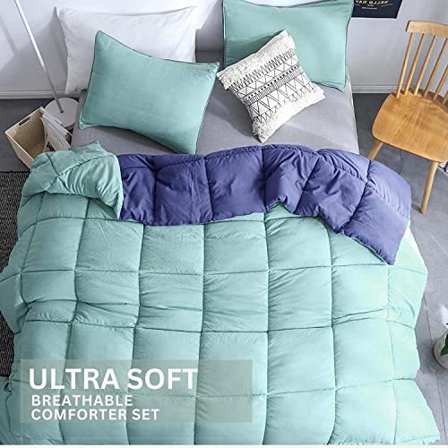 KASENTEX All Season Down Alternative Quilted Comforter Set Reversible Ultra Soft Duvet Insert Hypoallergenic Machine Washable, King, Turquoise Sea Green/Twilight Blue