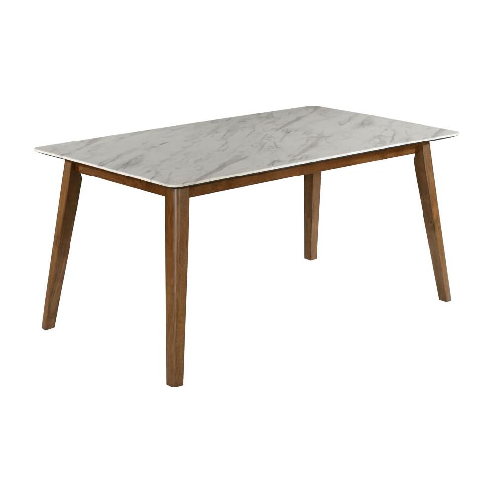 Coaster Home Furnishings Everett Faux Top White Dining Table, Marble and Natural Walnut (192761)