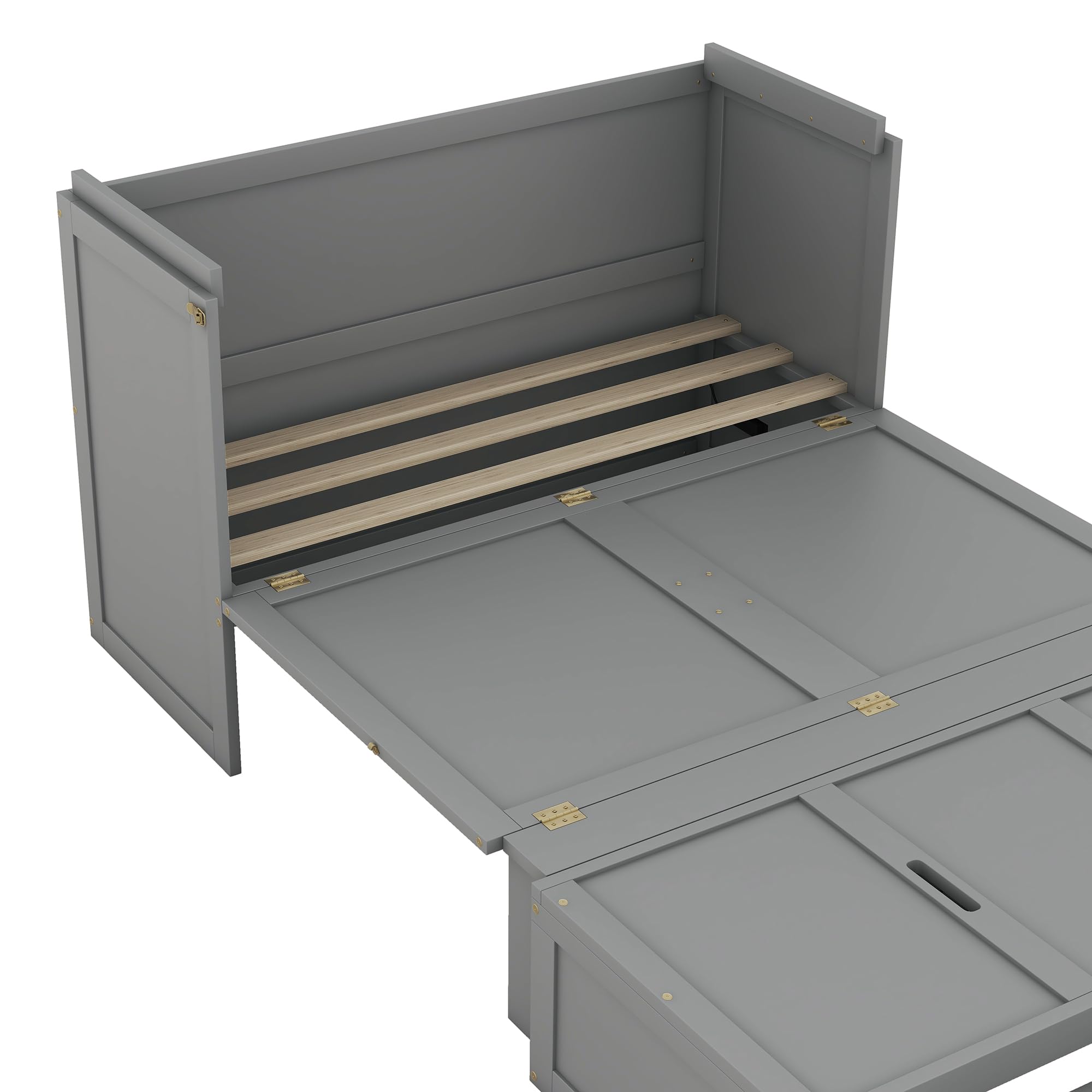 Full Size Murphy Bed and Storage Drawers and USB Port, Space-Saving Wall Bed with Storage,Murphy Bed for Living Room