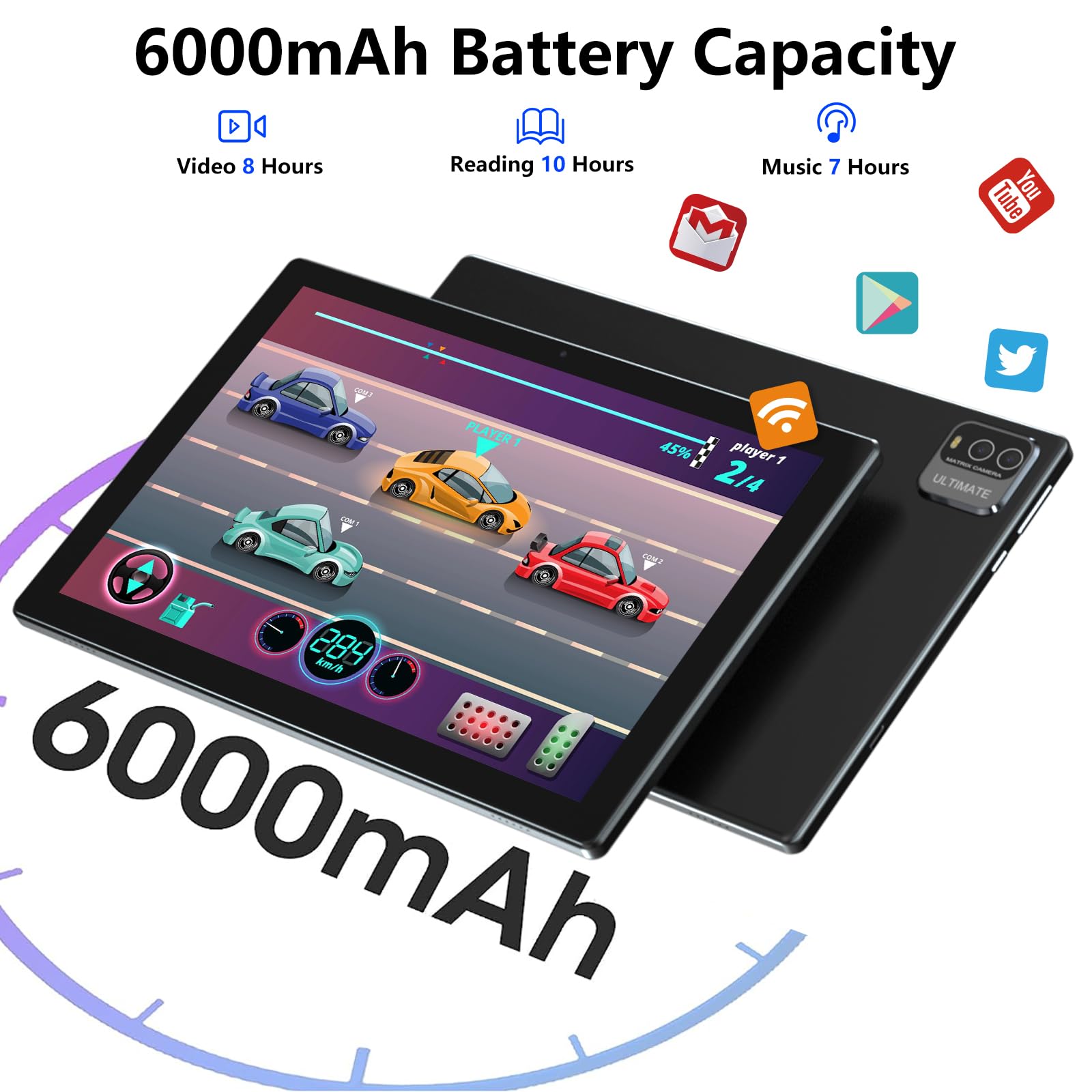 6GB RAM+128GB ROM Android Tablet, 10 Inch 2 in 1 Tablets with Keyboard Mouse Case Stylus, 2.4G/5G Wifi6 BT 5.0, 2.0Ghz Quad-core Computer Tablet, 1280*800 HD Touch Screen, 8MP Camera, 6000mAh Battery