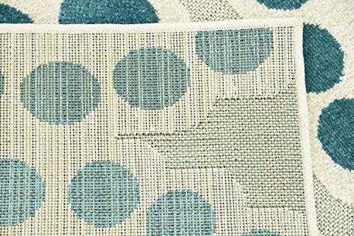Unique Loom Modern Collection Geometric, Contemporary, Circles, Swirls, High-Low Pile, Indoor and Outdoor Area Rug, 7 ft x 10 ft, Ivory/Teal