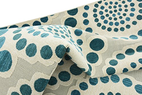 Unique Loom Modern Collection Geometric, Contemporary, Circles, Swirls, High-Low Pile, Indoor and Outdoor Area Rug, 7 ft x 10 ft, Ivory/Teal