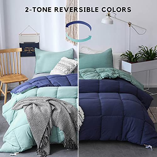 KASENTEX All Season Down Alternative Quilted Comforter Set Reversible Ultra Soft Duvet Insert Hypoallergenic Machine Washable, King, Turquoise Sea Green/Twilight Blue