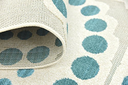 Unique Loom Modern Collection Geometric, Contemporary, Circles, Swirls, High-Low Pile, Indoor and Outdoor Area Rug, 7 ft x 10 ft, Ivory/Teal