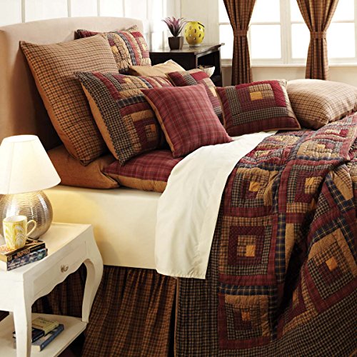 VHC Brands Millsboro Queen Quilt 94Wx94L Log Cabin Country Rustic Lodge Design, Burgundy