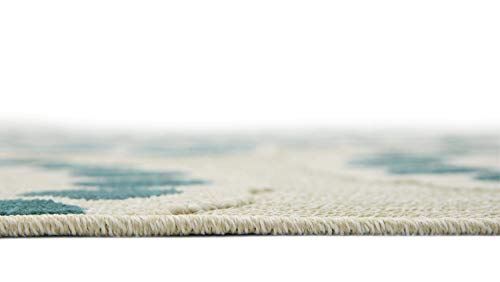 Unique Loom Modern Collection Geometric, Contemporary, Circles, Swirls, High-Low Pile, Indoor and Outdoor Area Rug, 7 ft x 10 ft, Ivory/Teal