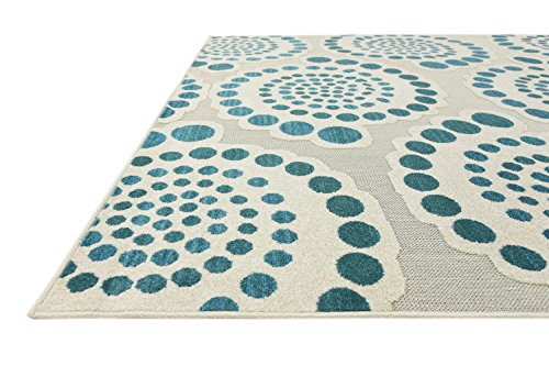 Unique Loom Modern Collection Geometric, Contemporary, Circles, Swirls, High-Low Pile, Indoor and Outdoor Area Rug, 7 ft x 10 ft, Ivory/Teal