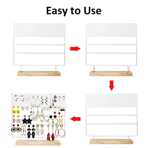 Brightdeco Earring Holder Organizer Earring Display Stand with Wooden Base White