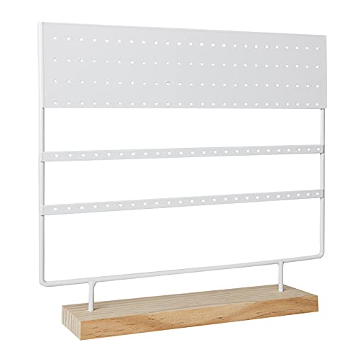 Brightdeco Earring Holder Organizer Earring Display Stand with Wooden Base White