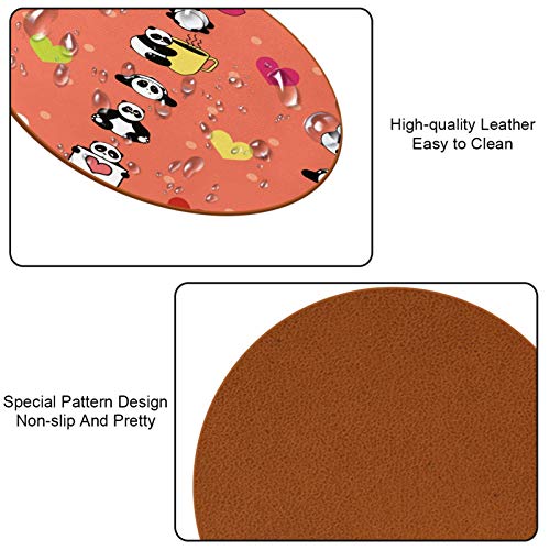 6 PCS Premium Leather Coasters for Drinks - Heat Resistant Drink Coaster - Protect Furniture from Stains Water Rings and Damage - Funny Sleepy Panda Coffee and Hearts Pattern