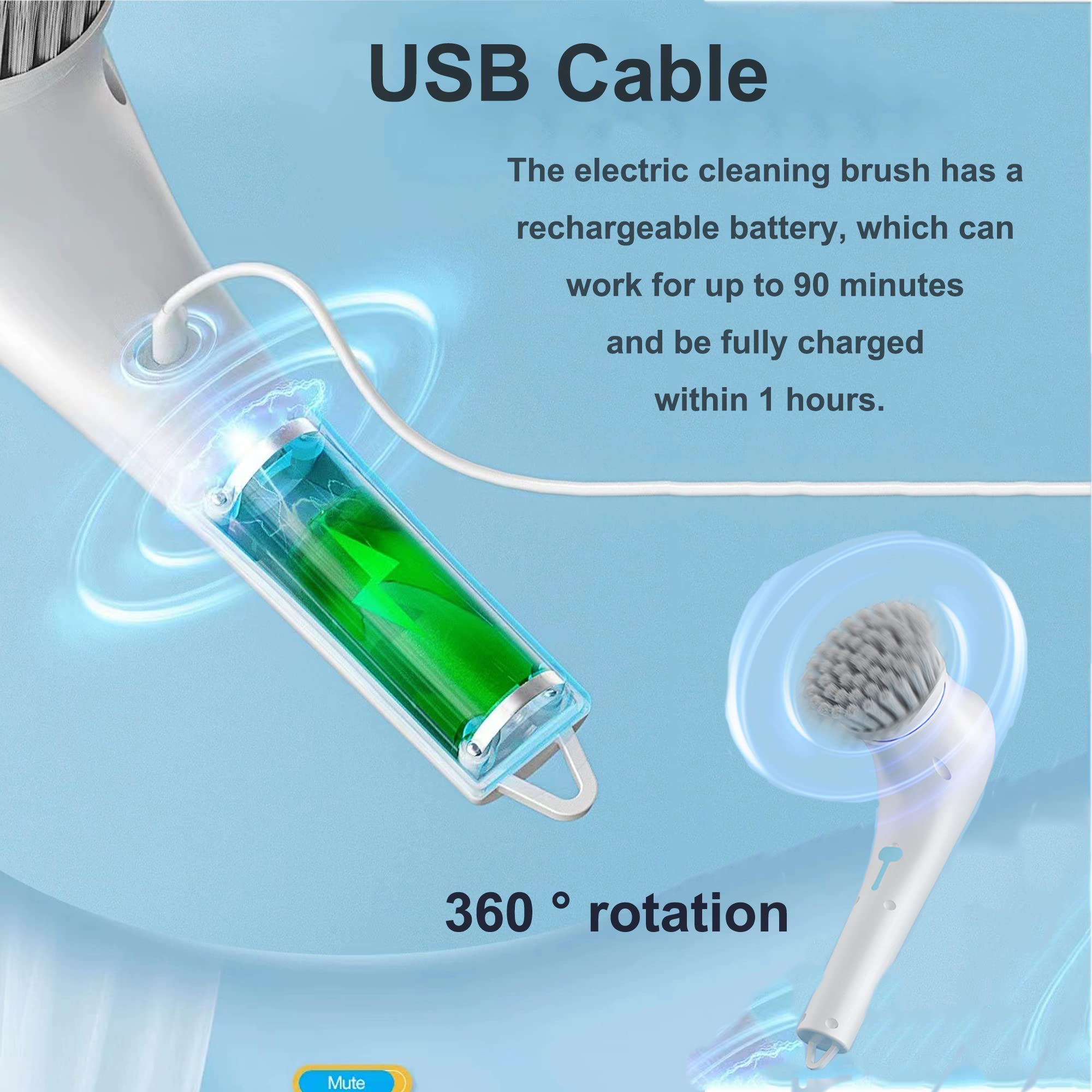 ZZ Life Electric Scrubber, Handheld Cleaning Brush, Includes 5 Replaceable Heads, Bathroom, Kitchen, Floor, Dish, Shoe, Glass - Multifunctional Home Accessory