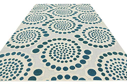 Unique Loom Modern Collection Geometric, Contemporary, Circles, Swirls, High-Low Pile, Indoor and Outdoor Area Rug, 7 ft x 10 ft, Ivory/Teal