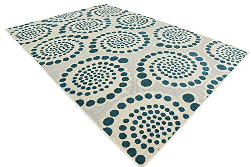 Unique Loom Modern Collection Geometric, Contemporary, Circles, Swirls, High-Low Pile, Indoor and Outdoor Area Rug, 7 ft x 10 ft, Ivory/Teal