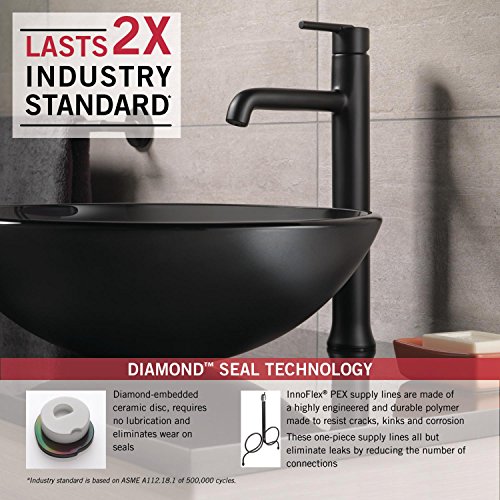 Delta Faucet Trinsic Vessel Sink Faucet, Matte Black Bathroom Faucet, Single Hole Bathroom Faucet, Diamond Seal Technology, Matte Black 759-BL-DST