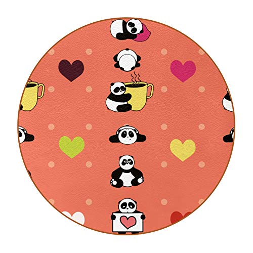 6 PCS Premium Leather Coasters for Drinks - Heat Resistant Drink Coaster - Protect Furniture from Stains Water Rings and Damage - Funny Sleepy Panda Coffee and Hearts Pattern