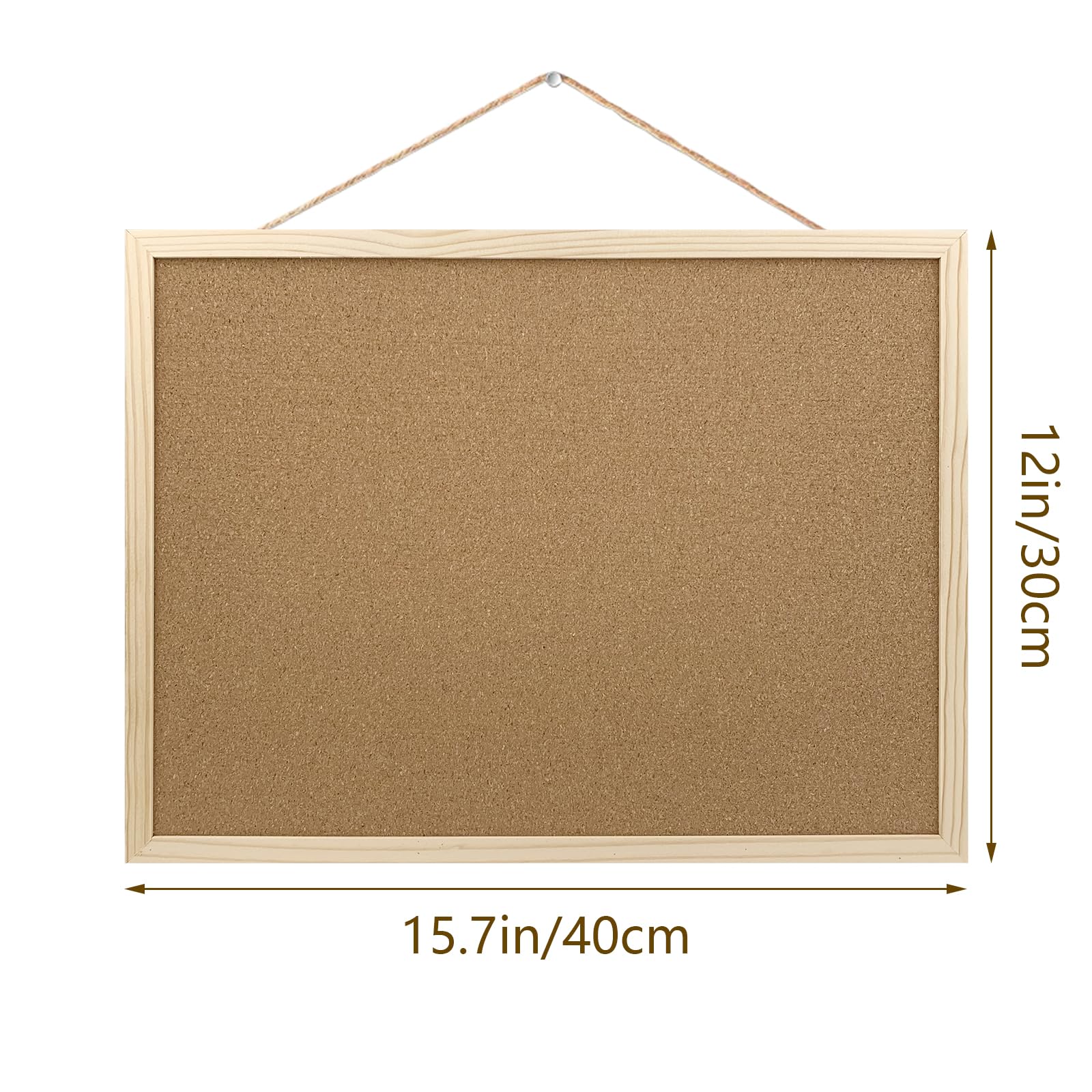 Cork Board Bulletin Board, 15.7"X 12" pin Boards for Walls, Oak Wood Finish Frame, Wall Mounted Cork Board for Office Home and School(Pins, Eye Bolts, gaskets, Screws)