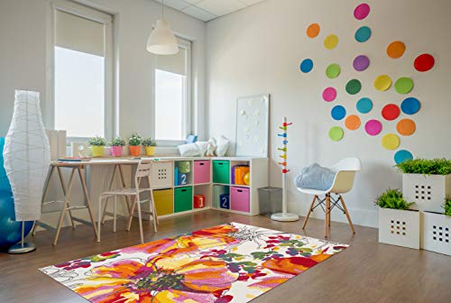 Modern Bright Flowers Non-Slip (Non-Skid) Area Rug 8 x 10 (7' 10" x 10') Multi