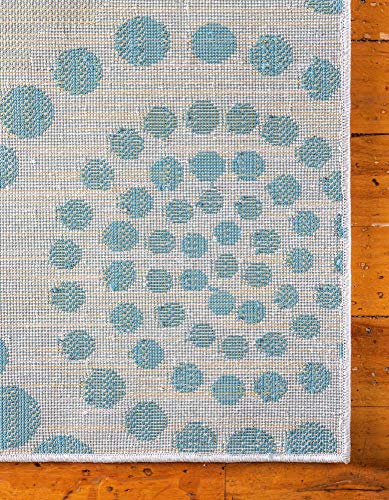 Unique Loom Modern Collection Geometric, Contemporary, Circles, Swirls, High-Low Pile, Indoor and Outdoor Area Rug, 7 ft x 10 ft, Ivory/Teal