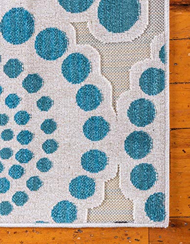 Unique Loom Modern Collection Geometric, Contemporary, Circles, Swirls, High-Low Pile, Indoor and Outdoor Area Rug, 7 ft x 10 ft, Ivory/Teal
