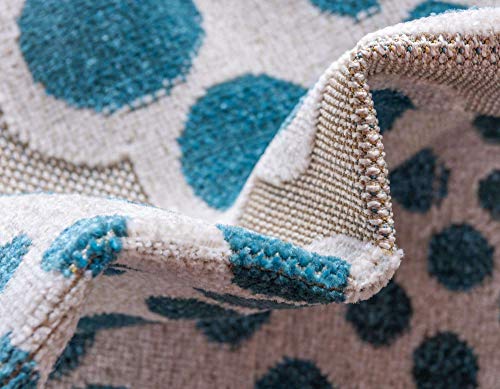 Unique Loom Modern Collection Geometric, Contemporary, Circles, Swirls, High-Low Pile, Indoor and Outdoor Area Rug, 7 ft x 10 ft, Ivory/Teal